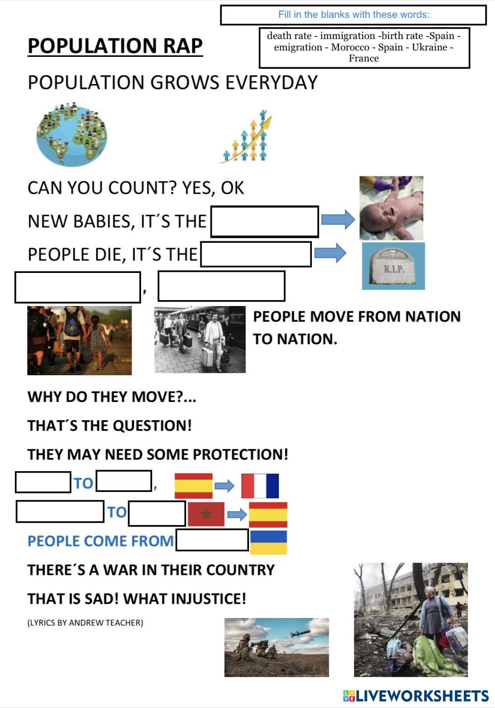 POPULATION RAP - EXERCISE | Live Worksheets