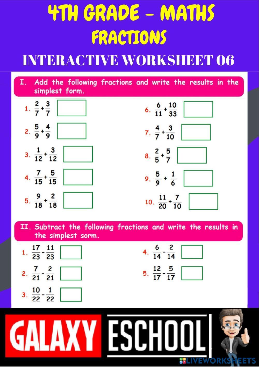 4th-maths-ps06-fractions ch 06-Galaxy | Live Worksheets