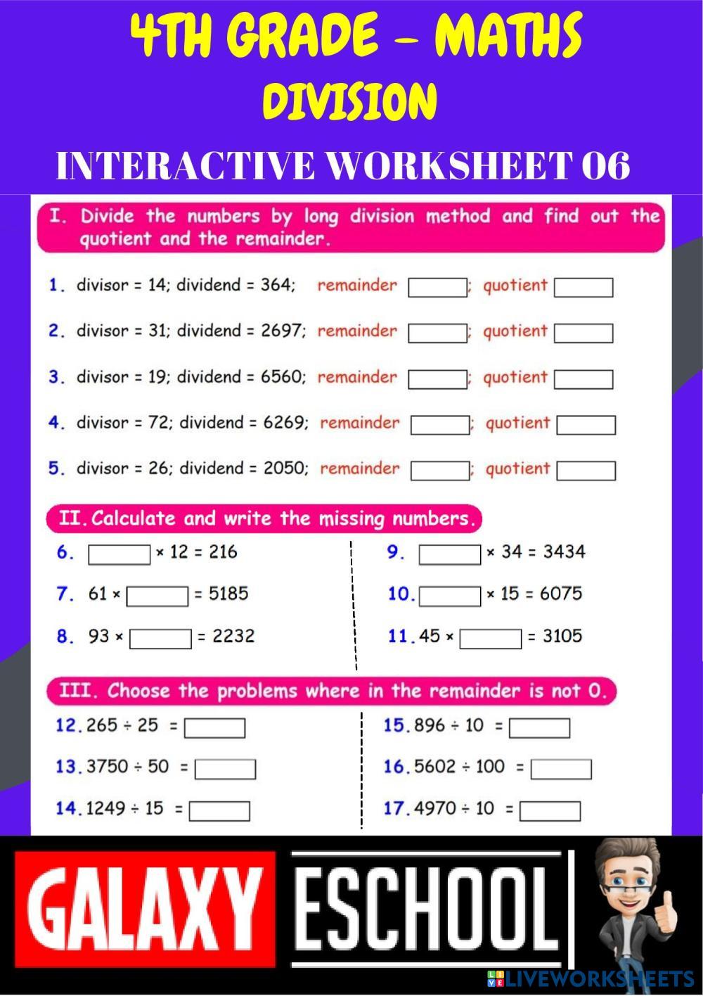 4th-maths-ps06-division-Galaxy | Live Worksheets