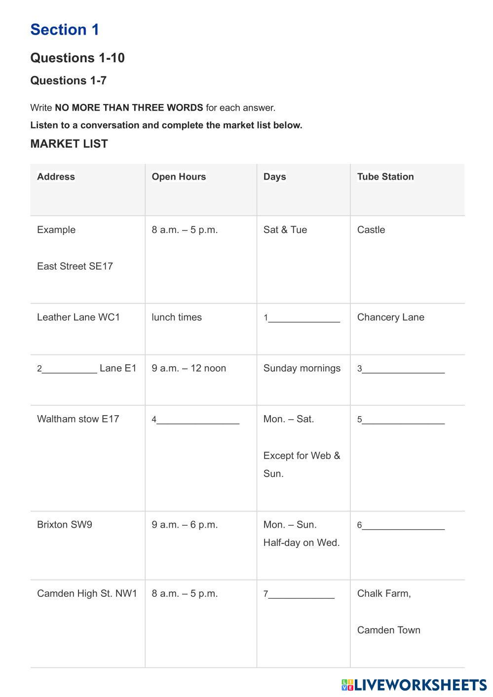 Listening comprehension | Live Worksheets