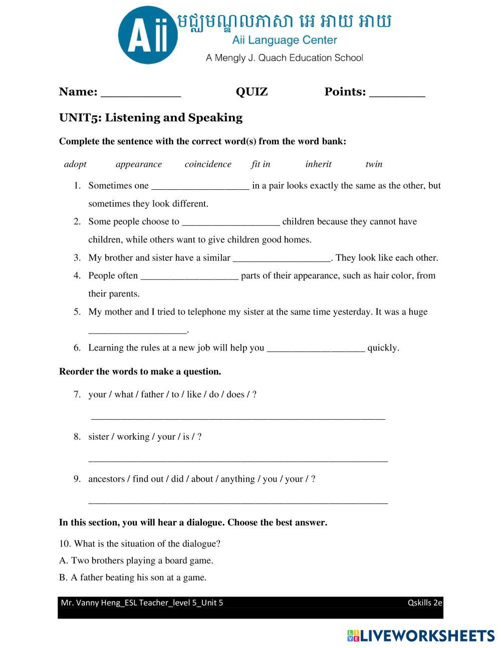 Qskill 2e Liste… | Free Interactive Worksheets | 7126470