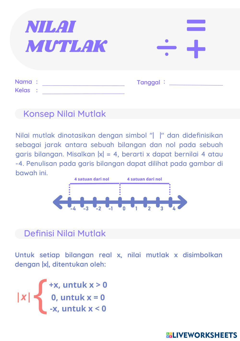 Konsep dan Definisi Nilai Mutlak 7126531 | FITA AFRI