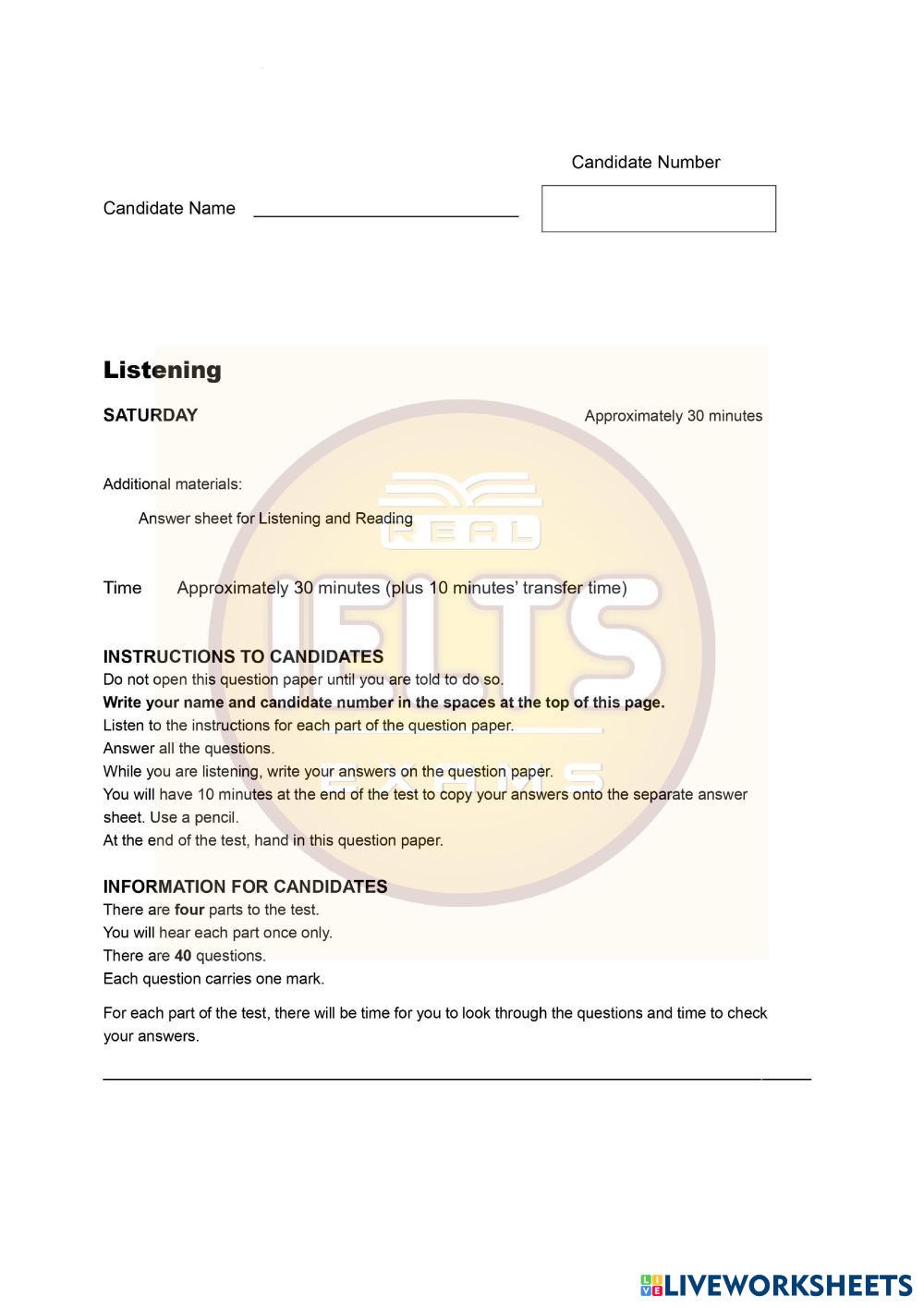 TEST 1 LISTENING | Live Worksheets