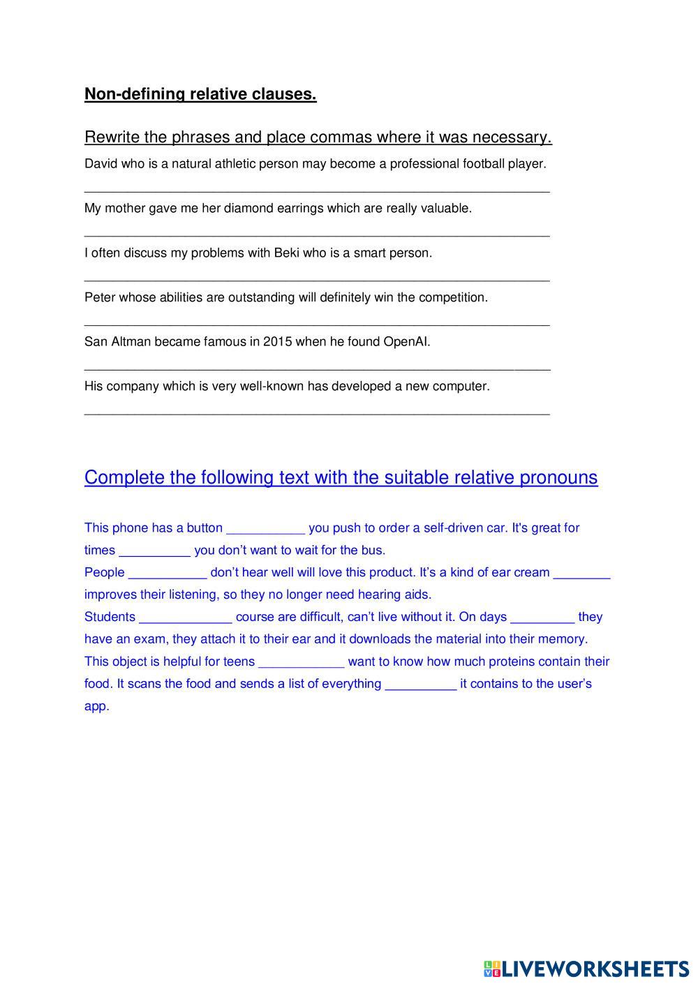 RELATIVE PRONOUN | Live Worksheets