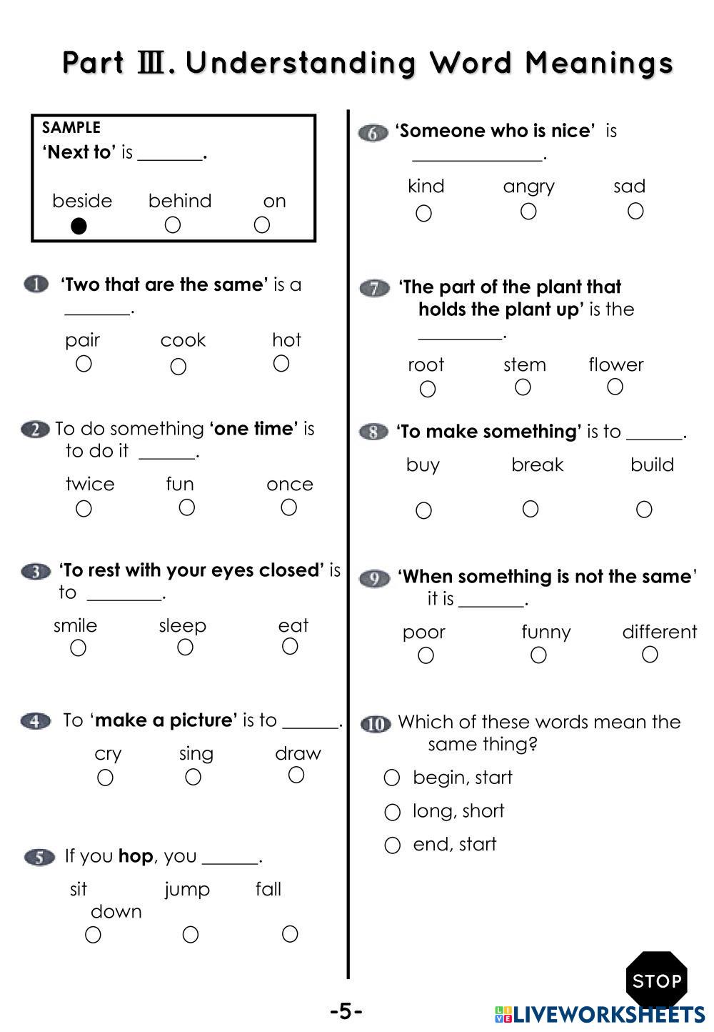 IEP Pilot Test | Live Worksheets
