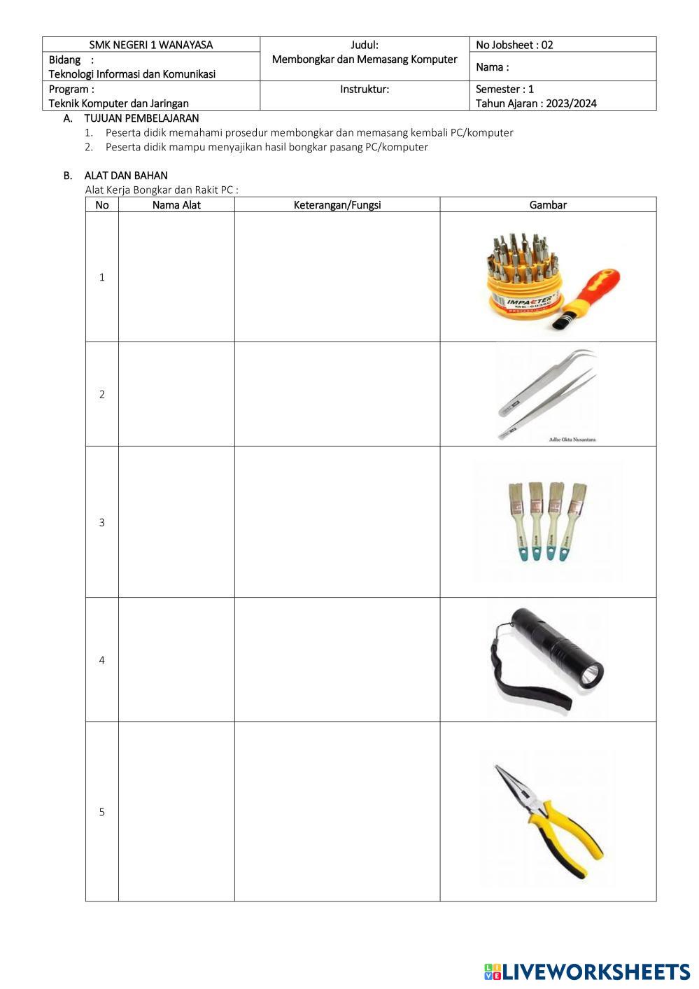 PERAKITAN PC Part 1 | Live Worksheets