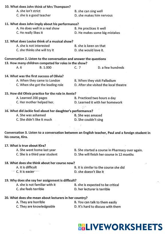 Listening test 7 FULL MOCKTEST | Live Worksheets