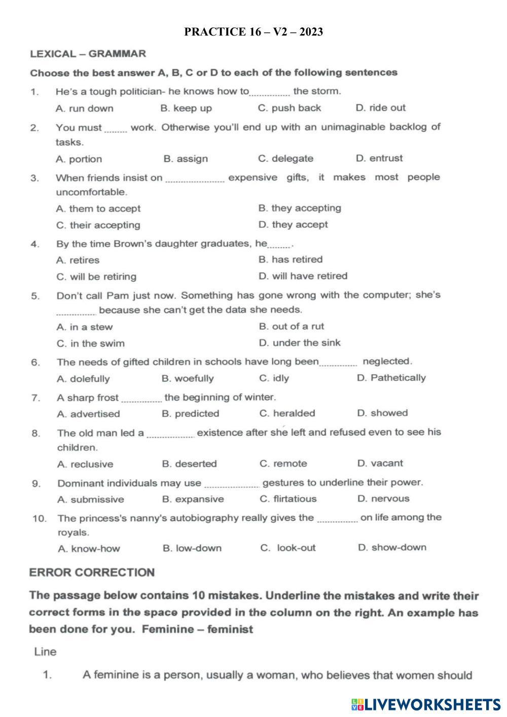 PRACTICE 16-V2-2023 7128181 | xthao167 | Live Worksheets