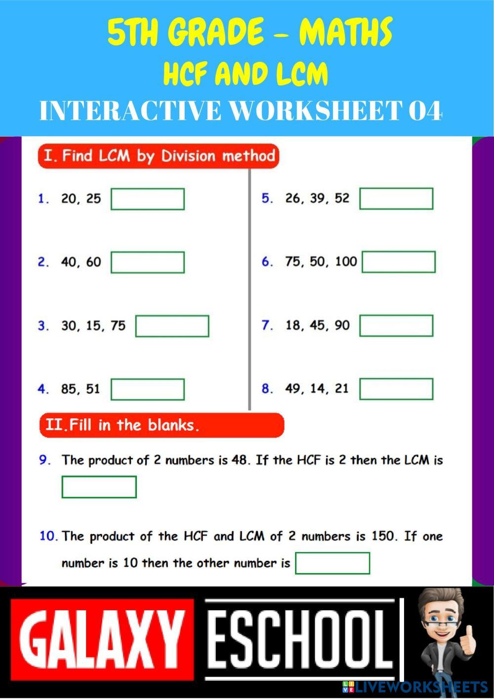 5th-maths-ps04- hcf and lcm - ch 05-Galaxy | Live Worksheets