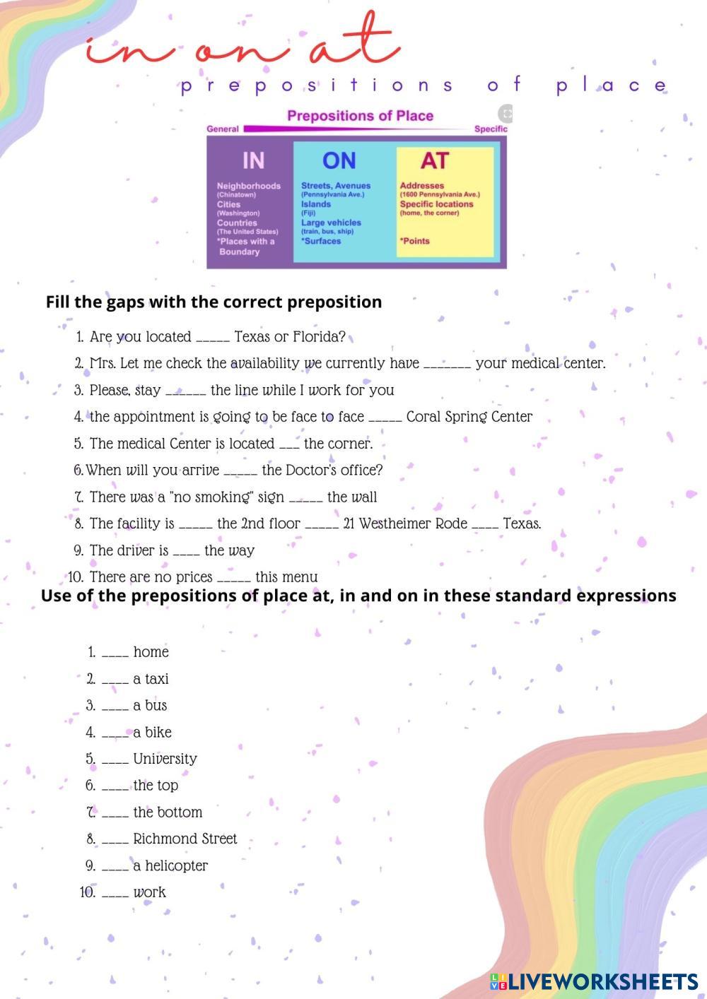 In On AT (place) | Free Interactive Worksheets | 7129066