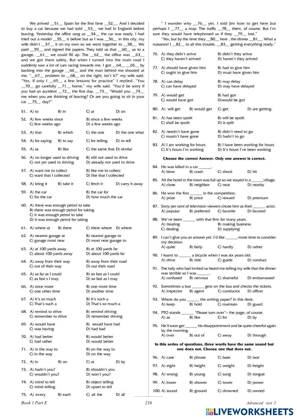 Advanced Grammar Test 2. 7129610 | Samira231081 | Live