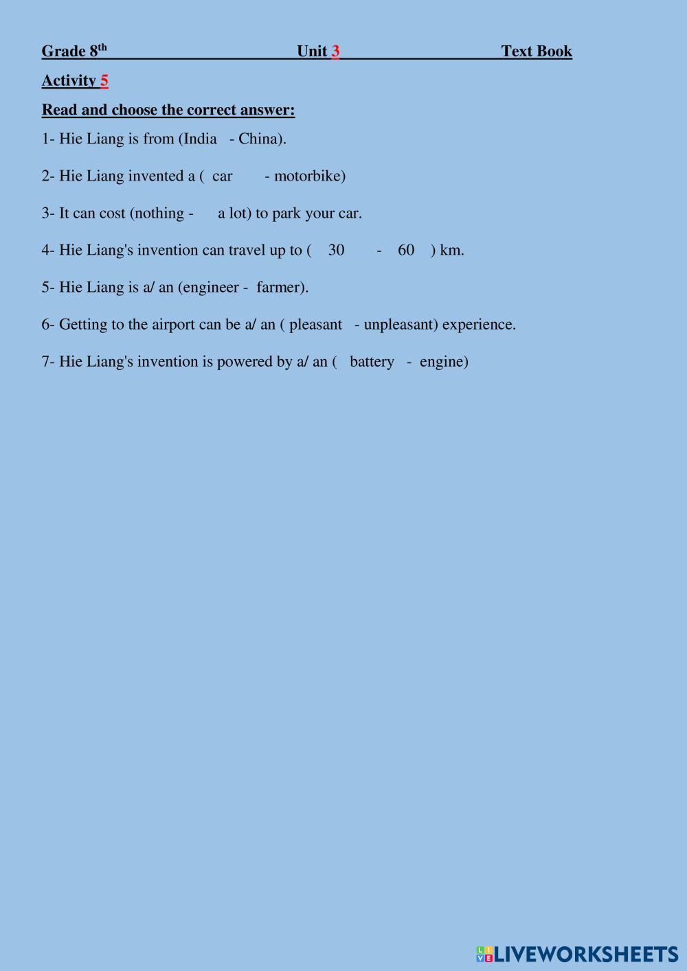 Grade 8th /Unit… | Free Interactive Worksheets | 7129697