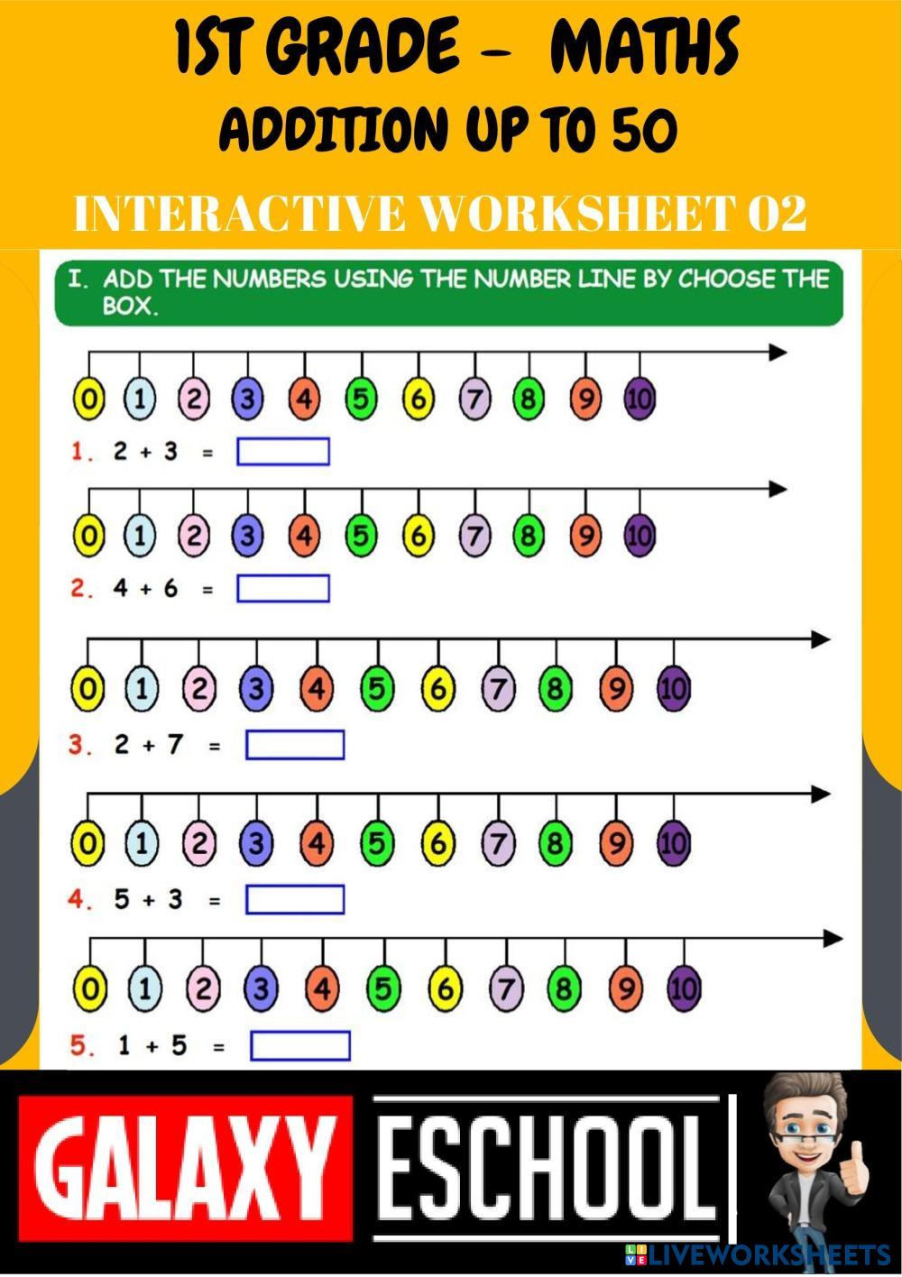 1st-maths-ps02-addition up to 50-Galaxy | Live Worksheets