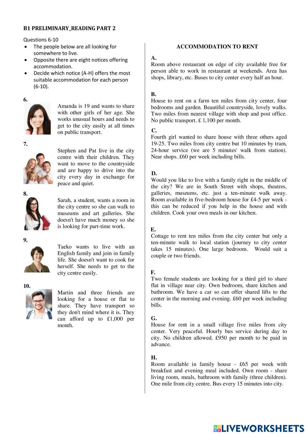 Accommodation to rent | Live Worksheets