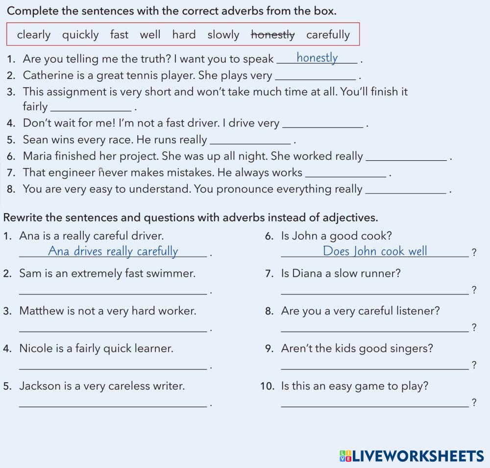 Adverbs of degree and manner L3 W3 | Live Worksheets