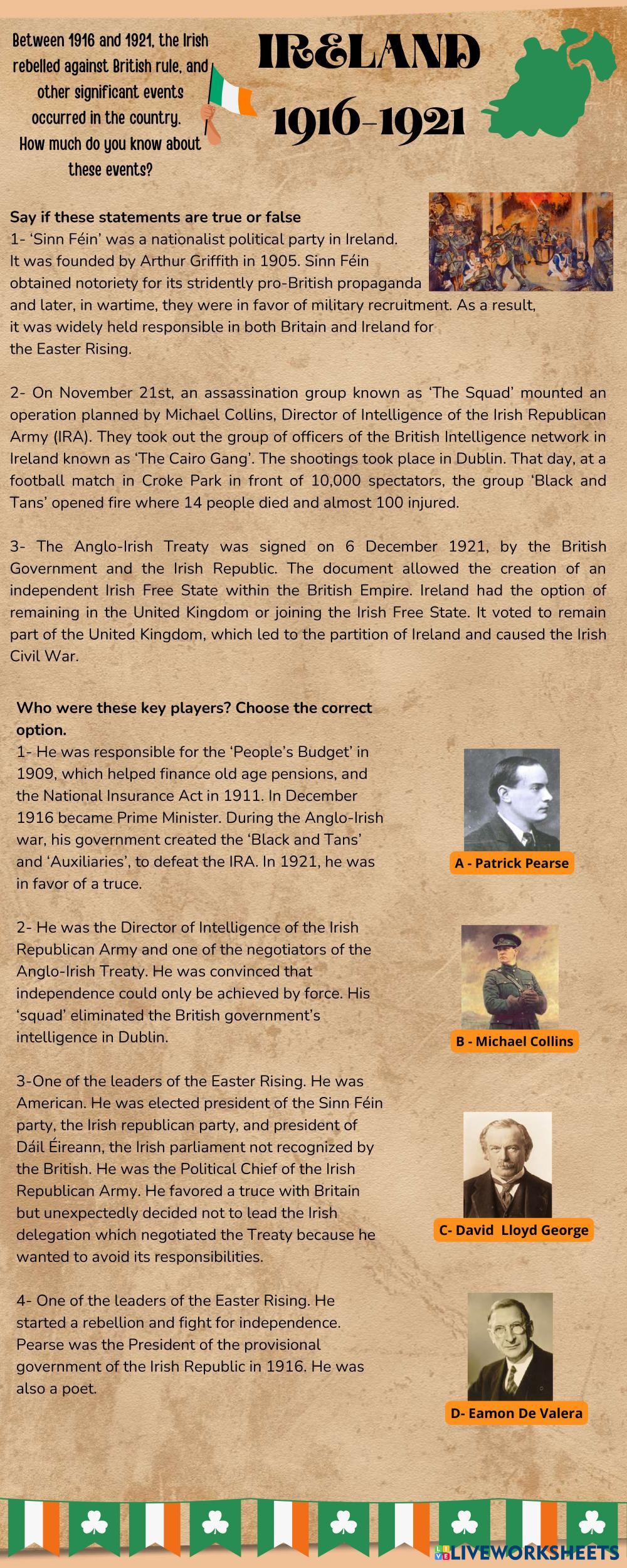 Ireland 1916-1921 7131088 | Ana Laura | LiveWorksheets