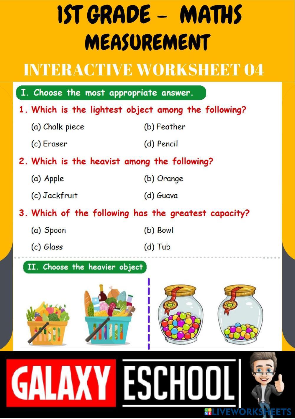 1st-maths-ps04- measurement - ch 08-Galaxy | Live Worksheets