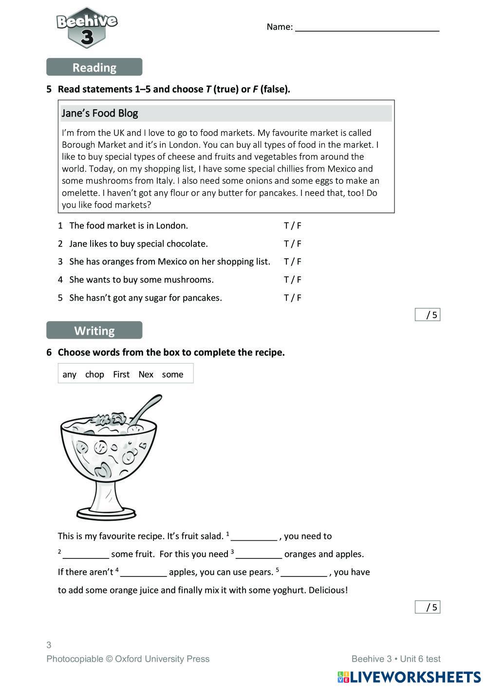Beehive 3 Test 6 | Free Interactive Worksheets | 7132944