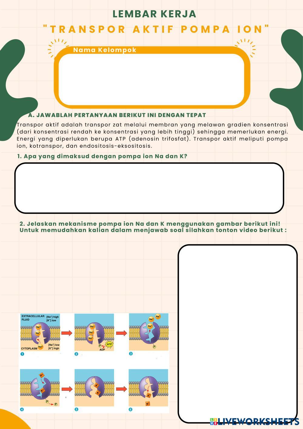 LK Transpor Aktif Pompa Ion | Live Worksheets