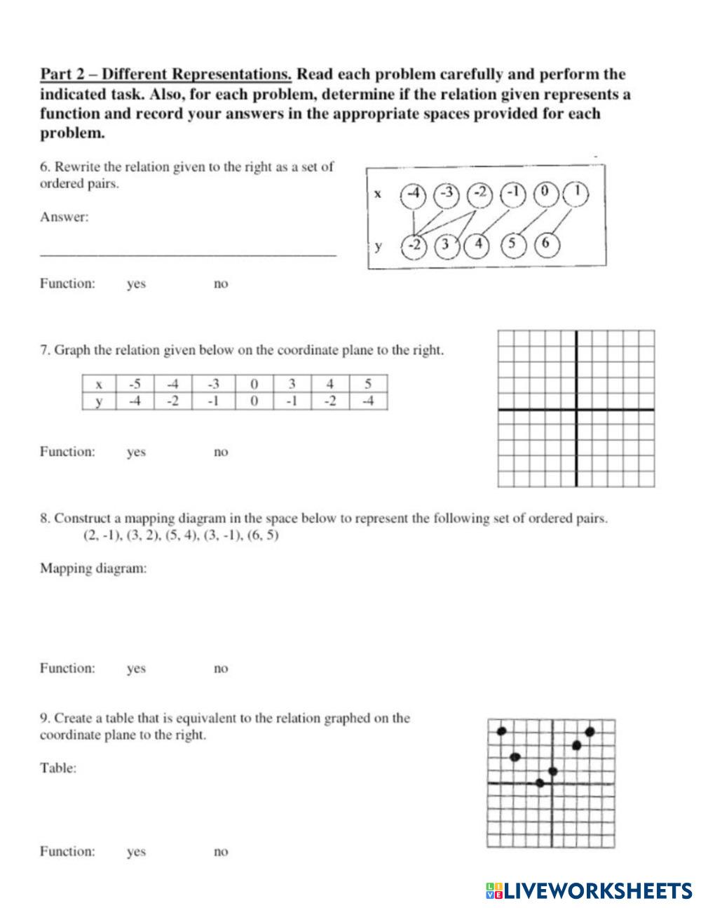 RELATION AND FU… | Free Interactive Worksheets | 7133534
