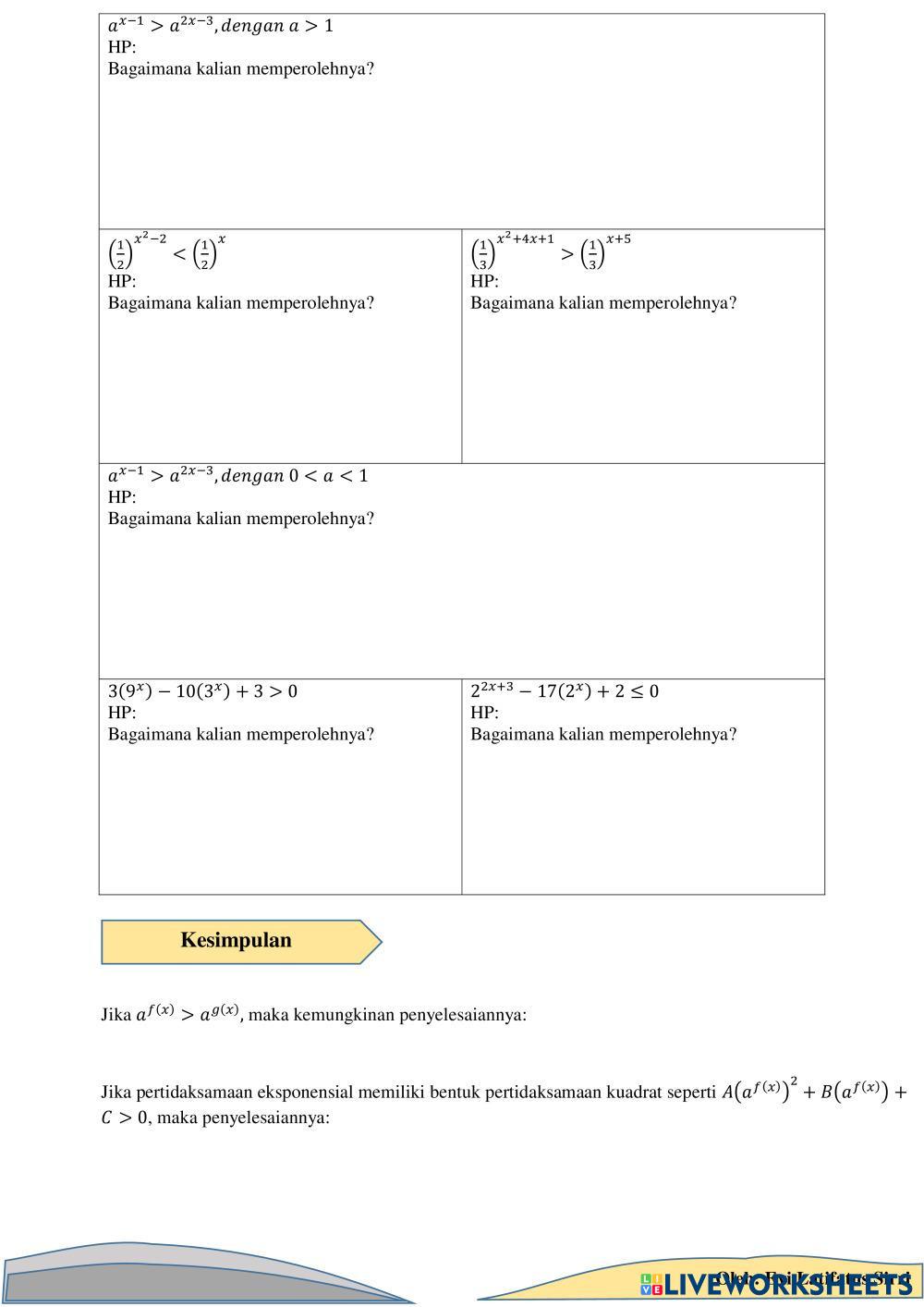 Pertidaksamaan Eksponen | Live Worksheets