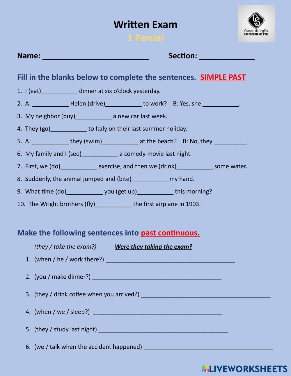 Written Exam 1 | Live Worksheets