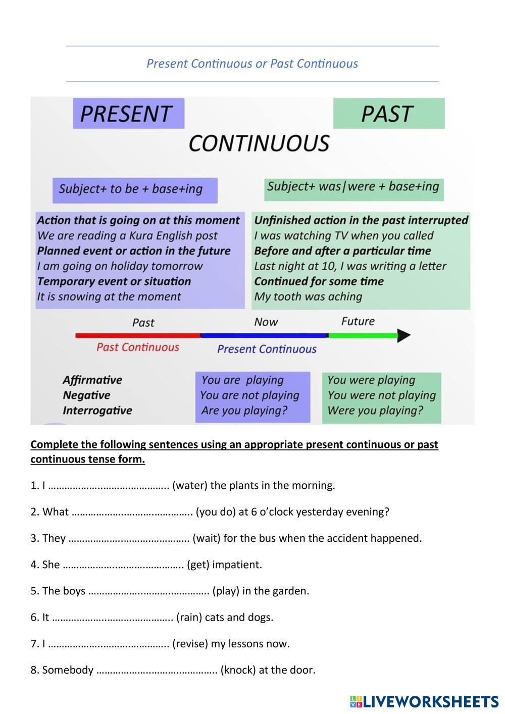 Present Continuous or Past Continuous | Live Worksheets