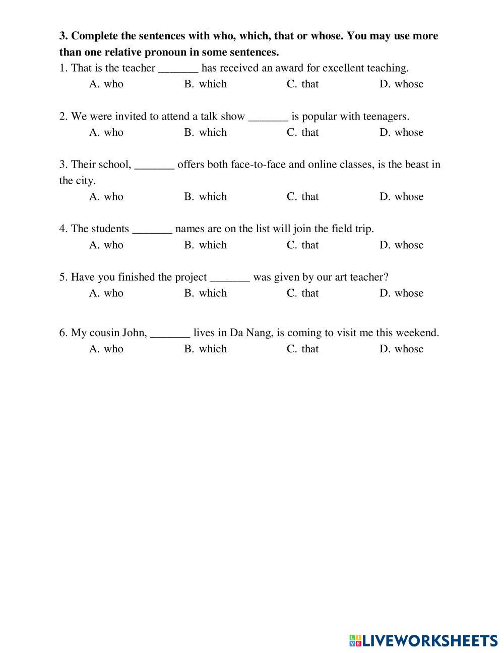 Exercise 3 ( looking back, unit 8 | Live Worksheets