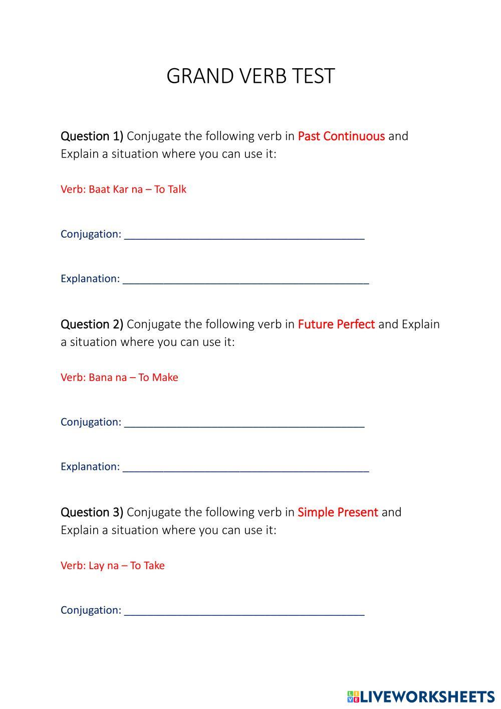 Grand Tense Test | Live Worksheets