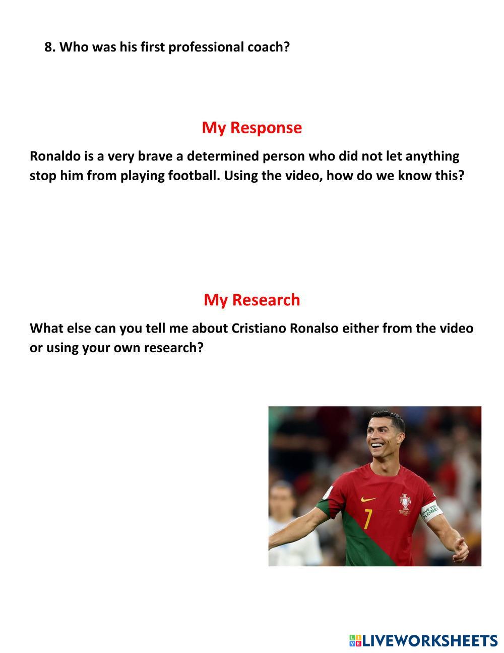 Video Response - Cristiano Ronaldo (LA) | Live Worksheets