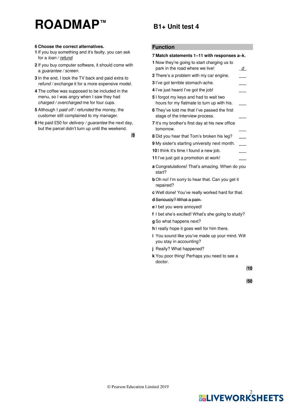 ROADMAP B1+ UNI… | Free Interactive Worksheets | 7137407