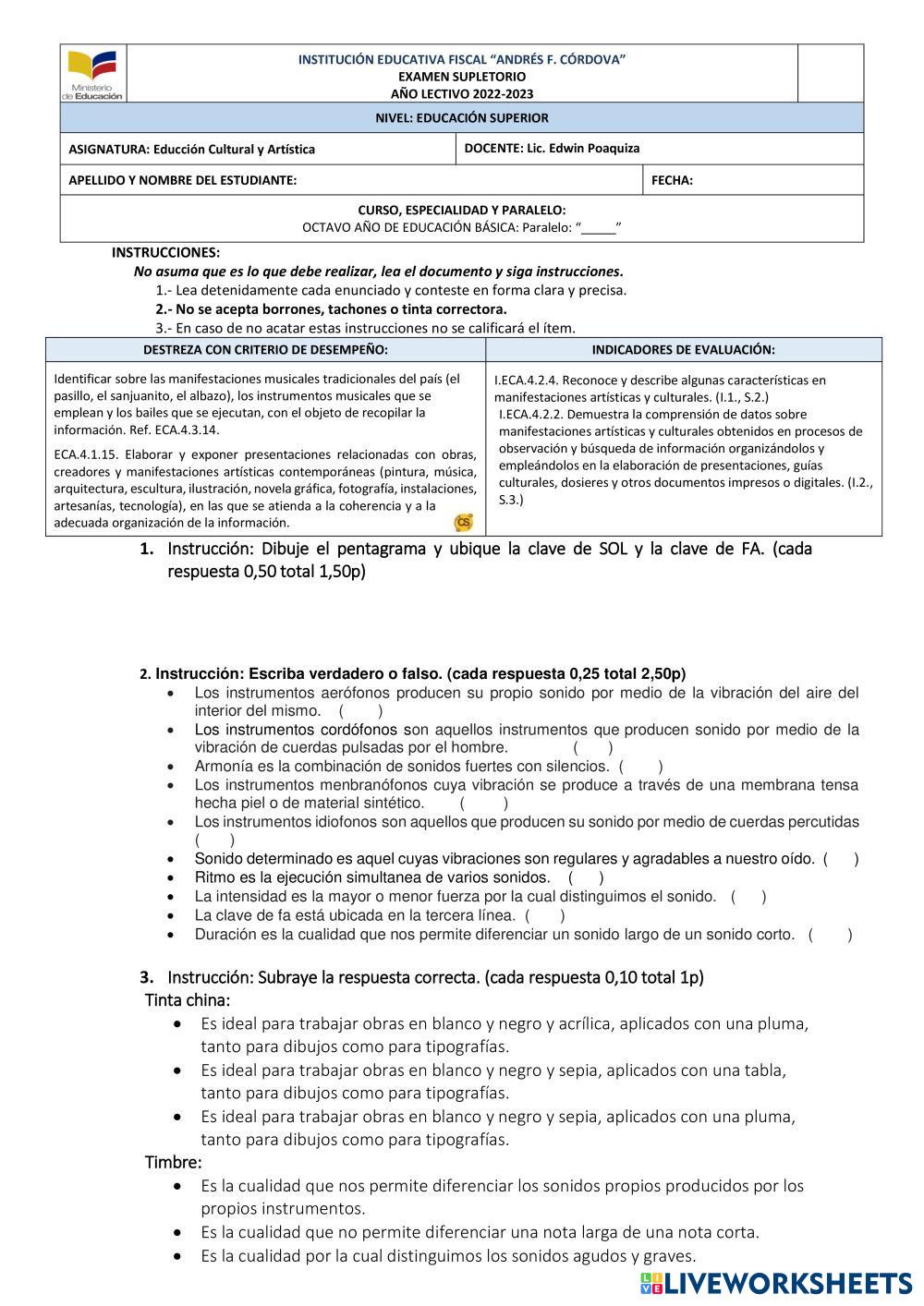 EXAMEN 8 | Live Worksheets