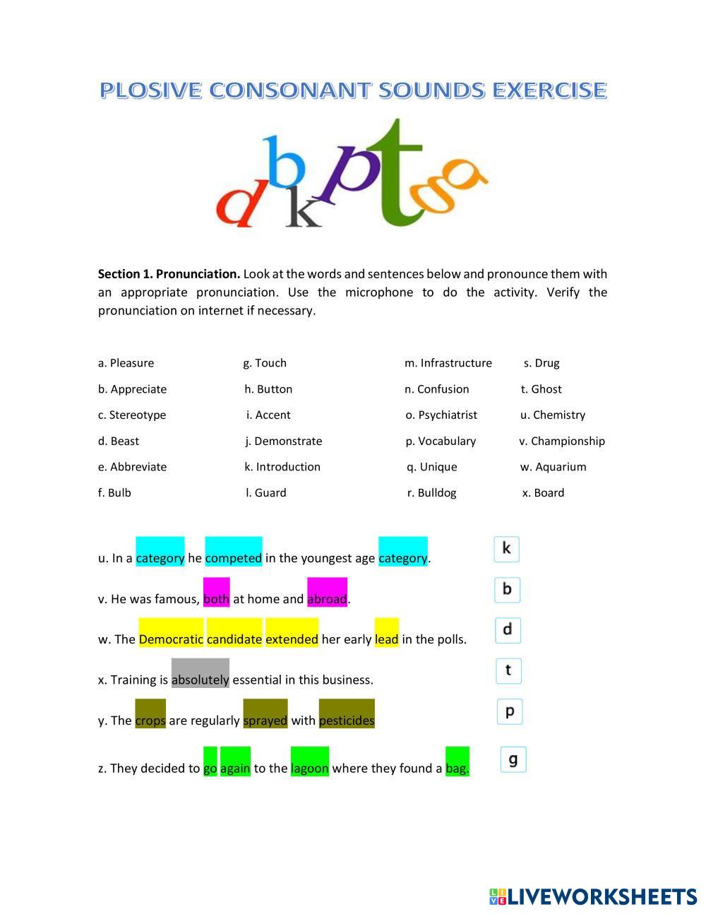 Plosive consona… | Free Interactive Worksheets | 7138395
