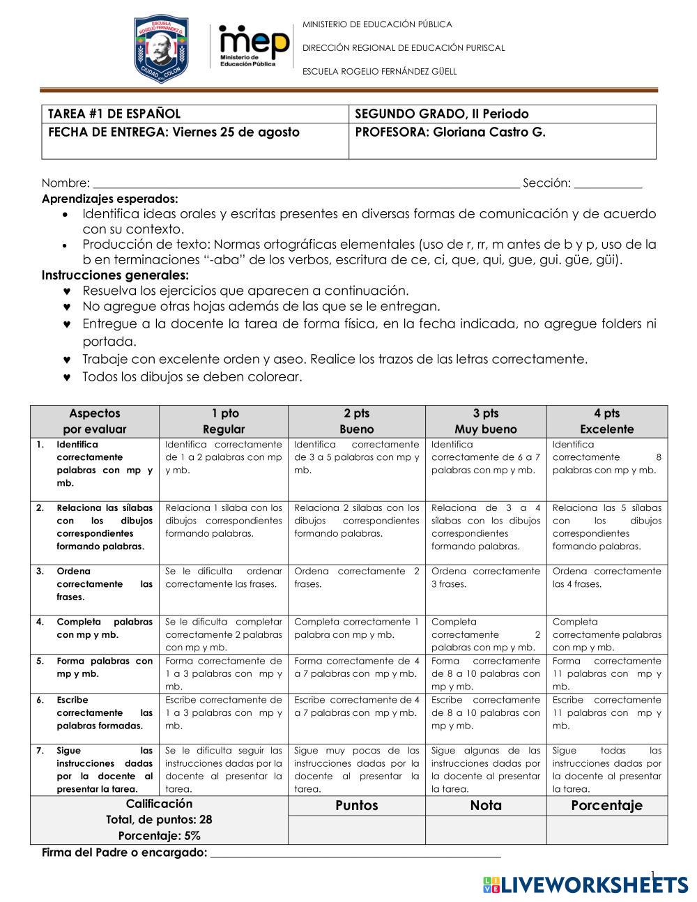 Tarea de Español | Live Worksheets
