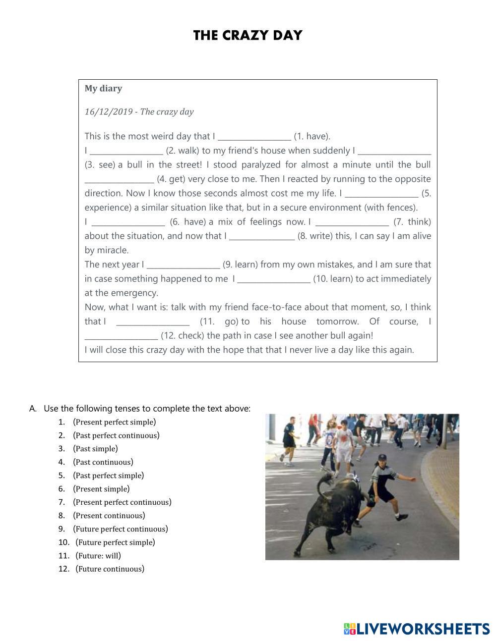 The crazy day - diary entry | Live Worksheets