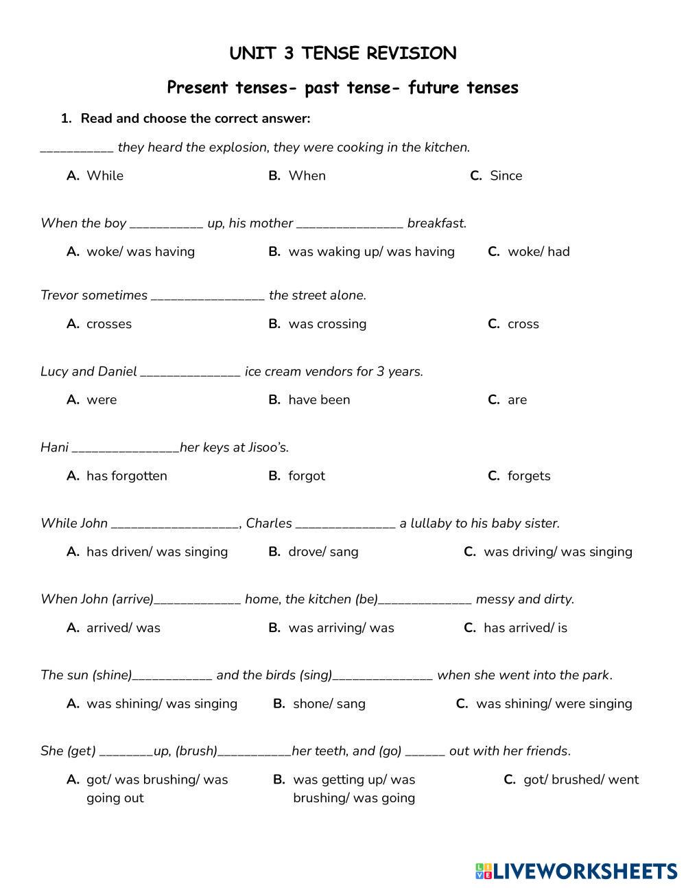 SR UNIT 3 TENSES REVISION 7141379 | Brie12 | Live