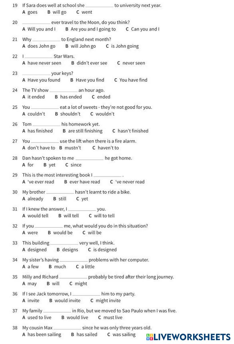 Placement test | Free Interactive Worksheets | 7141480