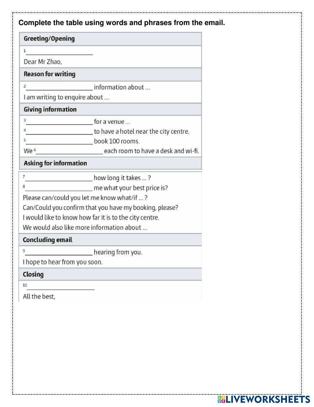 E-mail asking for information | Live Worksheets