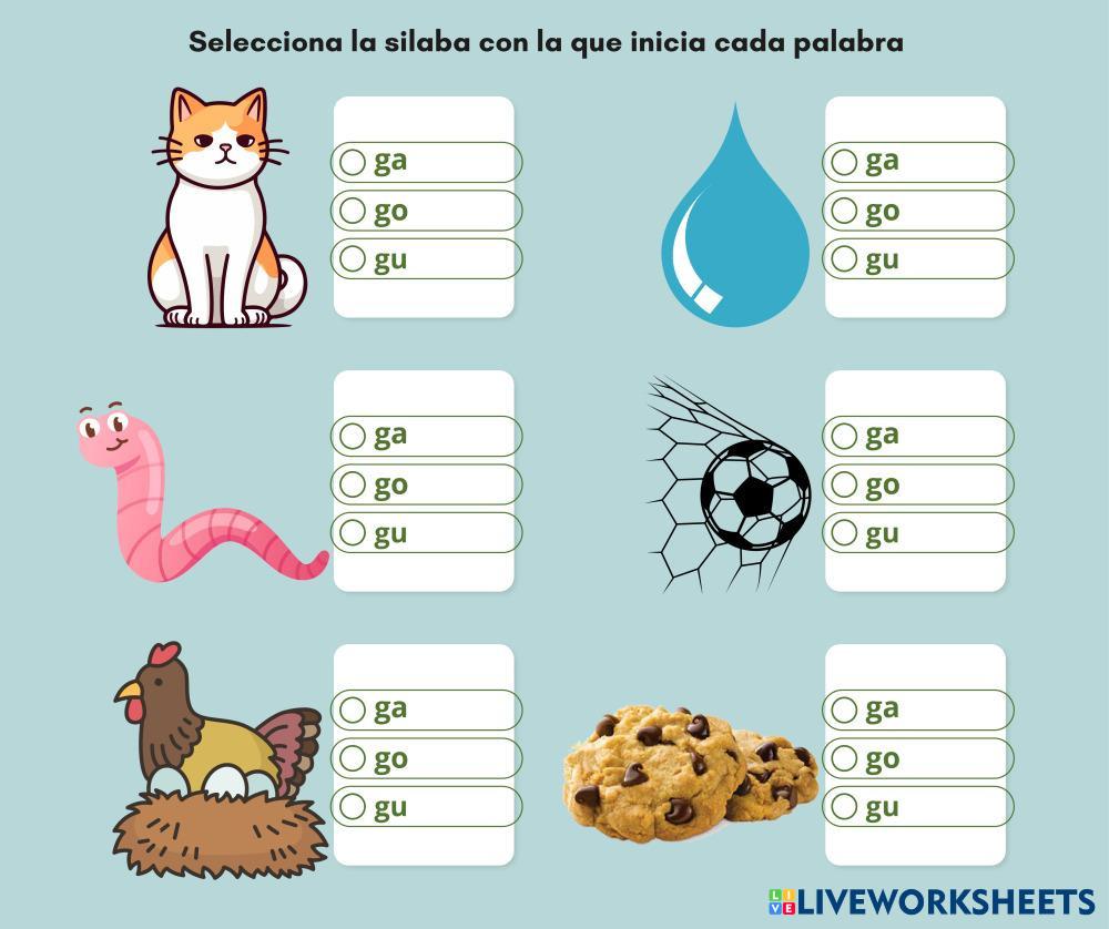 sílabas ga go gu | Live Worksheets