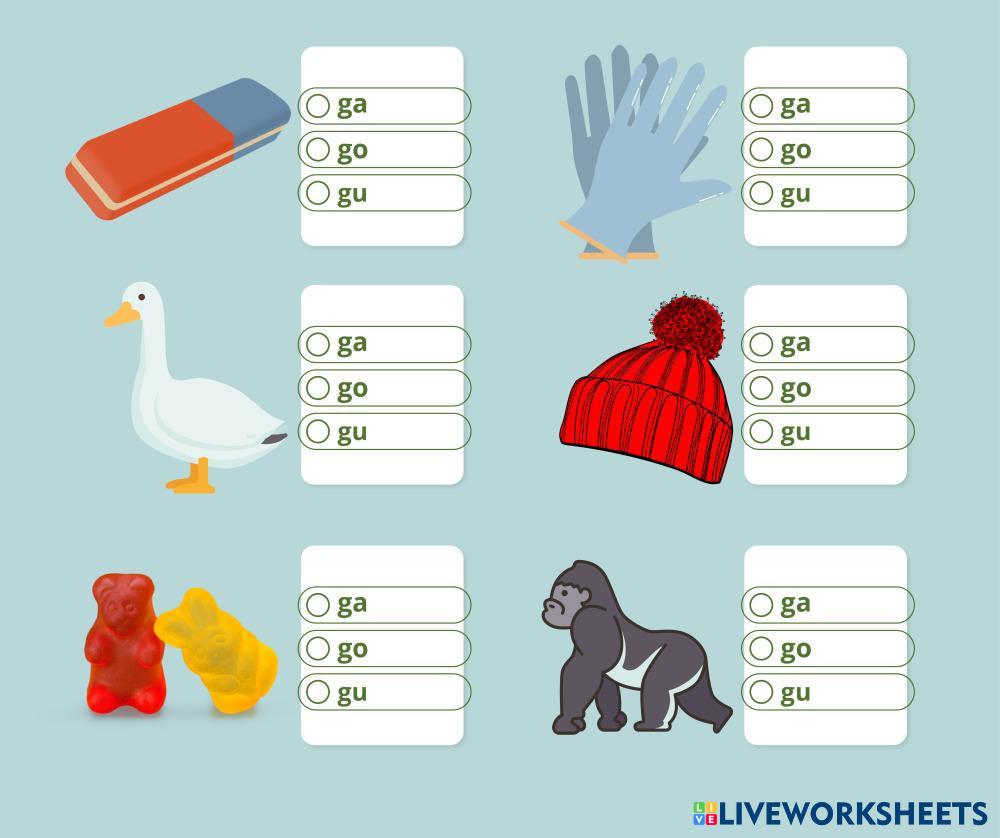 sílabas ga go gu | Live Worksheets