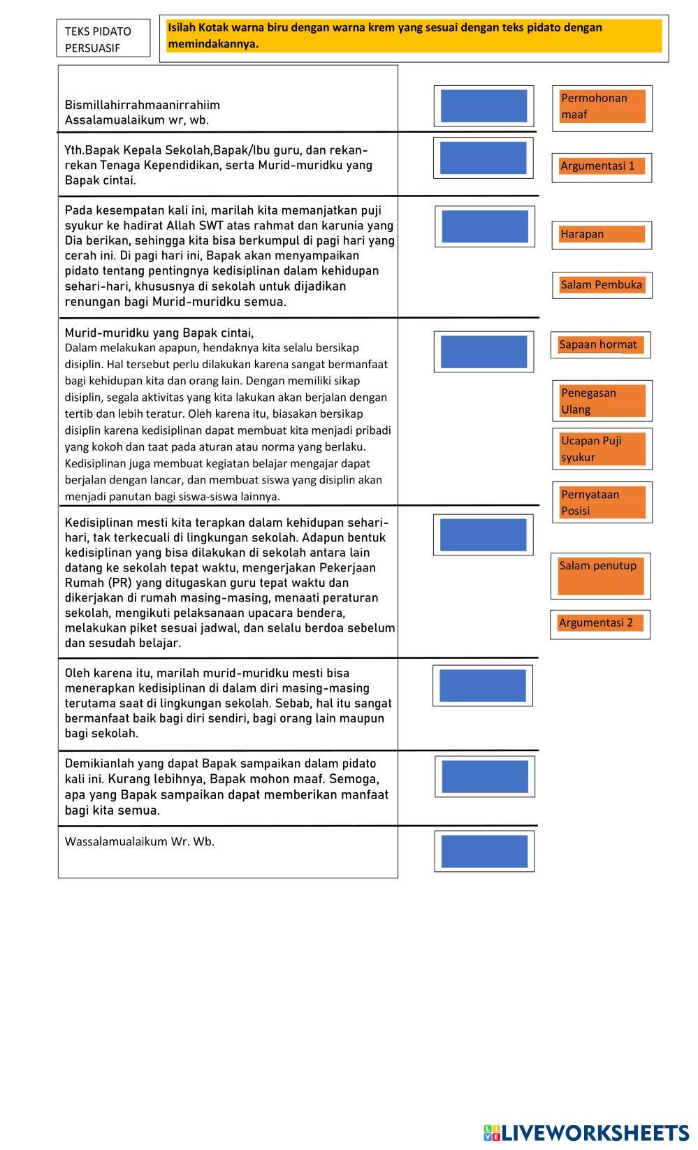 Teks Pidato Persuasif | Live Worksheets