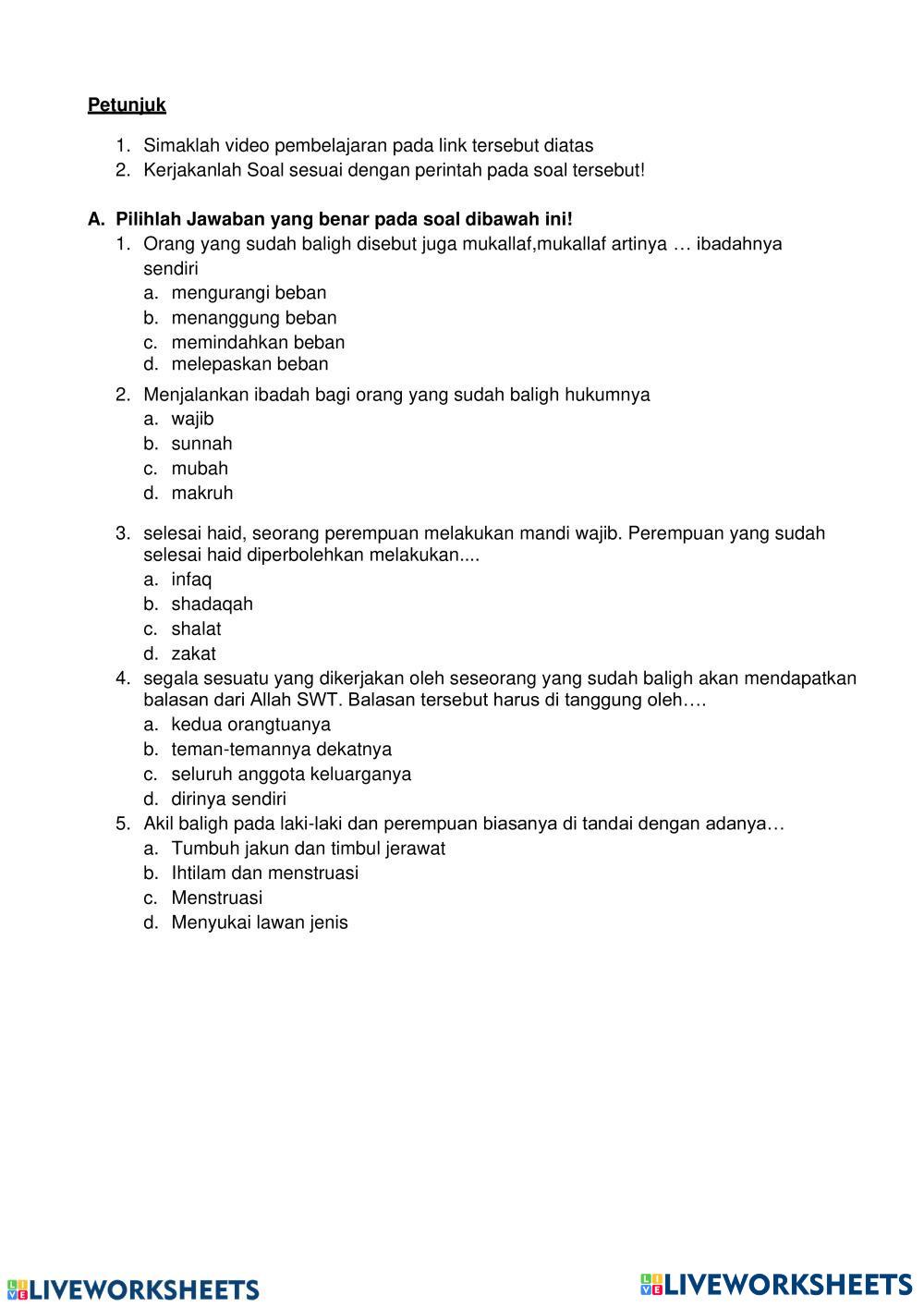 Tanda-Tanda baligh | Live Worksheets