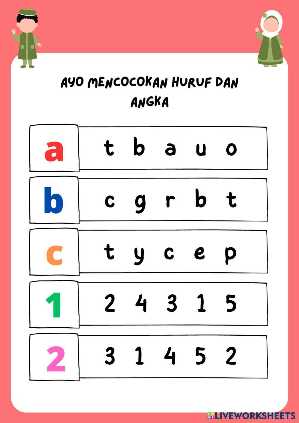 Belajar angka dan huruf vokal | Live Worksheets
