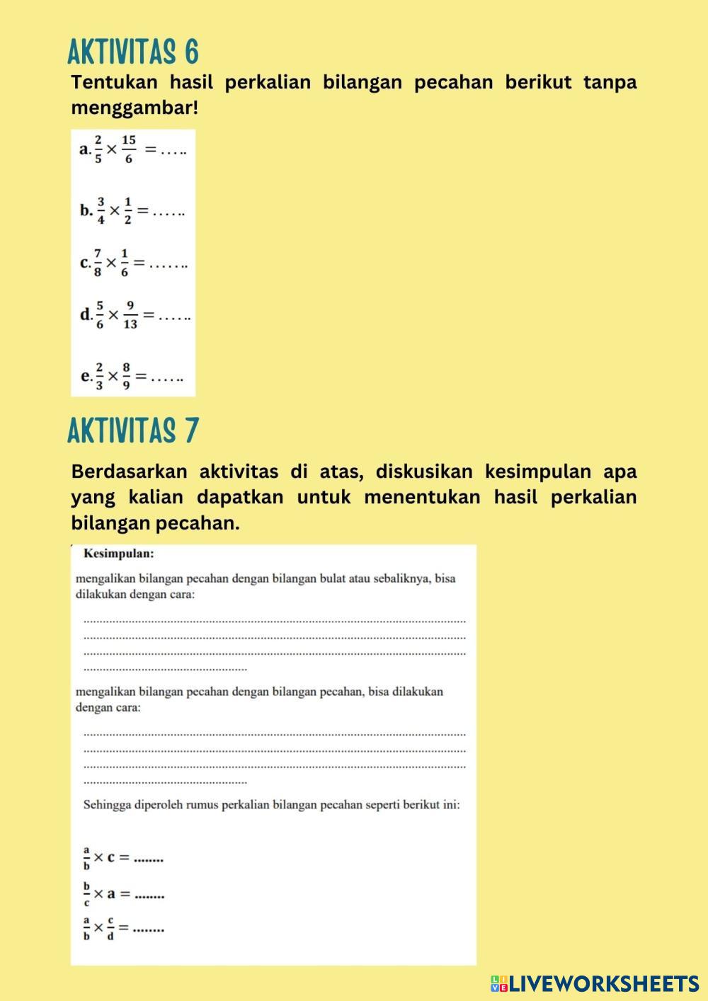 LKPD Perkalian Pecahan | Live Worksheets