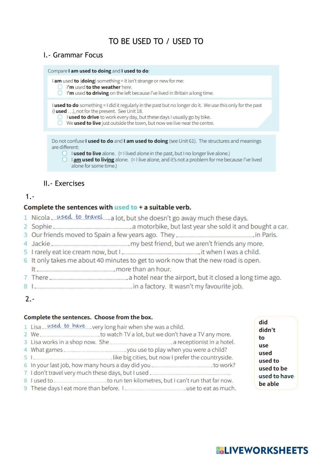 Used to / To be… | Free Interactive Worksheets | 7146609