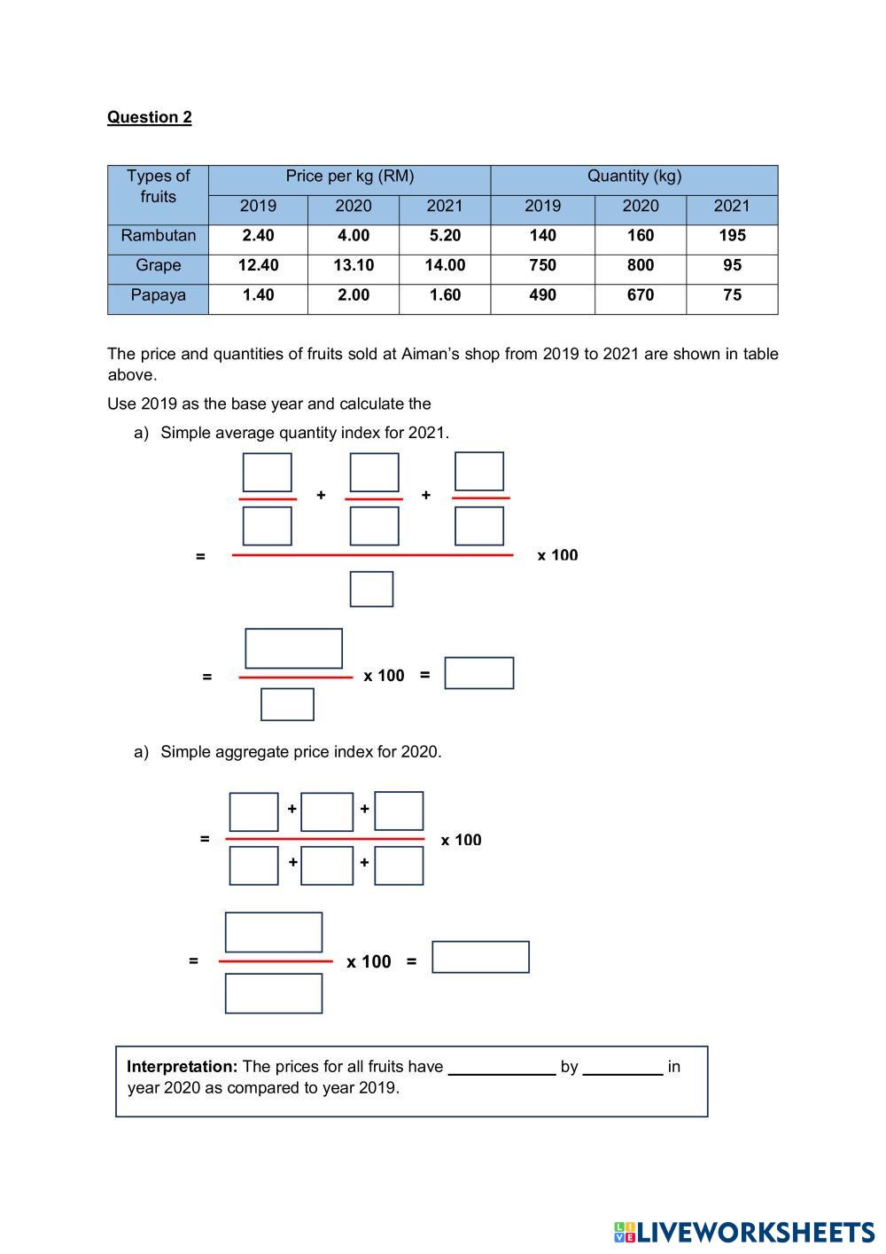 Index Number_Assessment | Live Worksheets