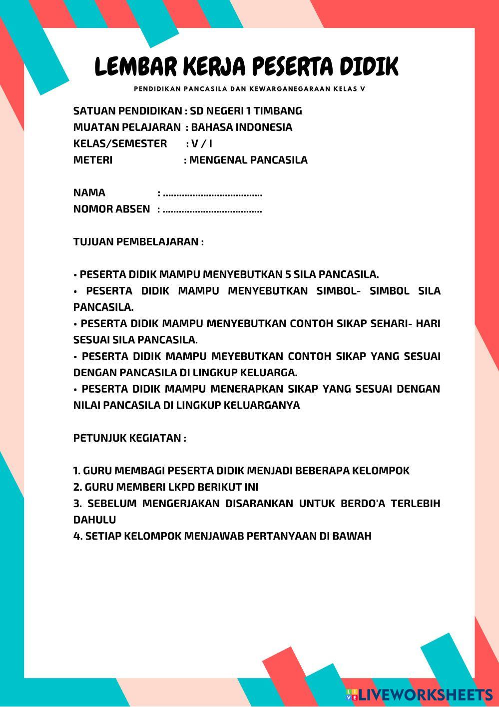 LKPD Pendidikan Pancasila dan Kewarganegaraan | Live Worksheets