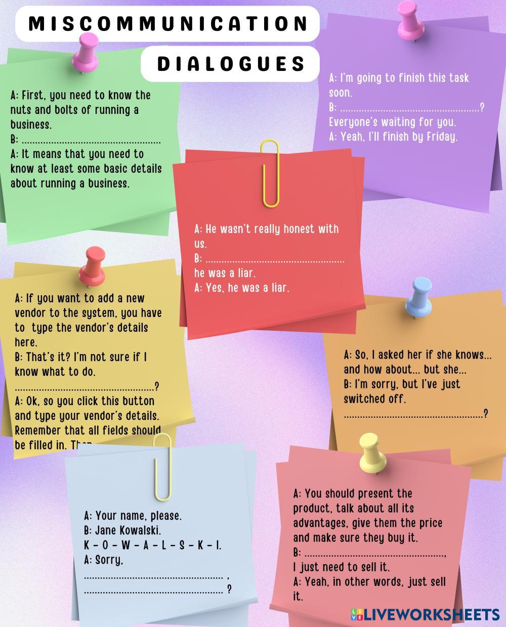 Miscommunication Dialogues | Live Worksheets