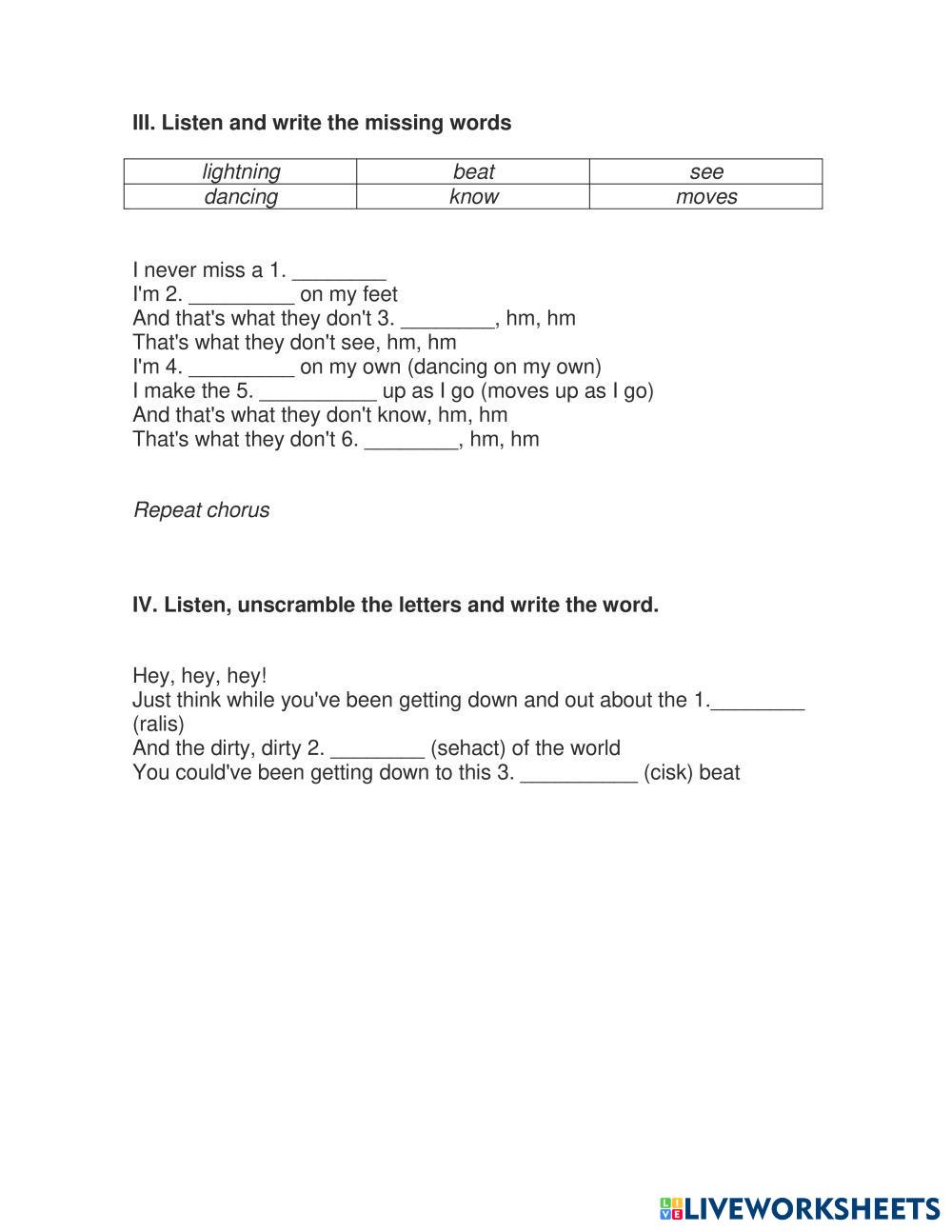 Shake it off | Live Worksheets