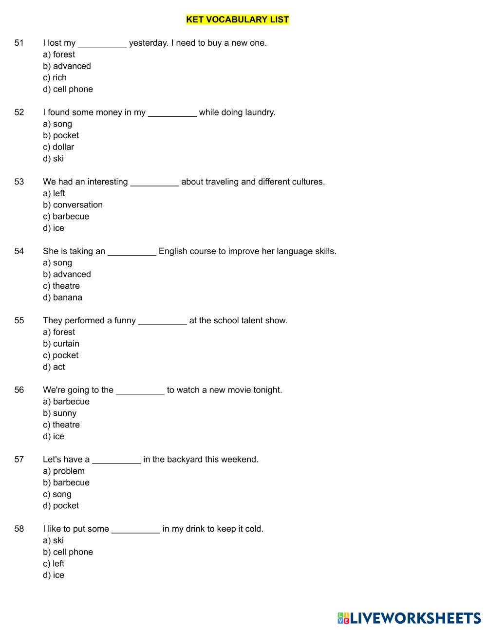 VOCABULARY LIST - KET - PART 2 7148701 | thanhnguyenlt